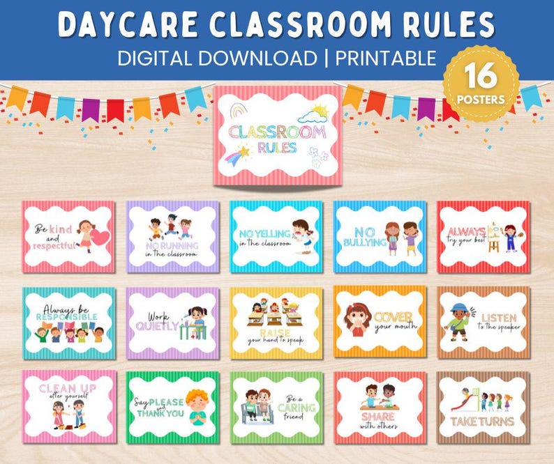 Classroom Rules Poster Set: 16-piece Decor (downloadable PDF) - Etsy