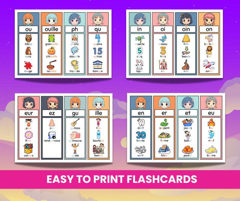 French Phonics Flashcards for Kids | 34 Educational Flashcards for the ...
