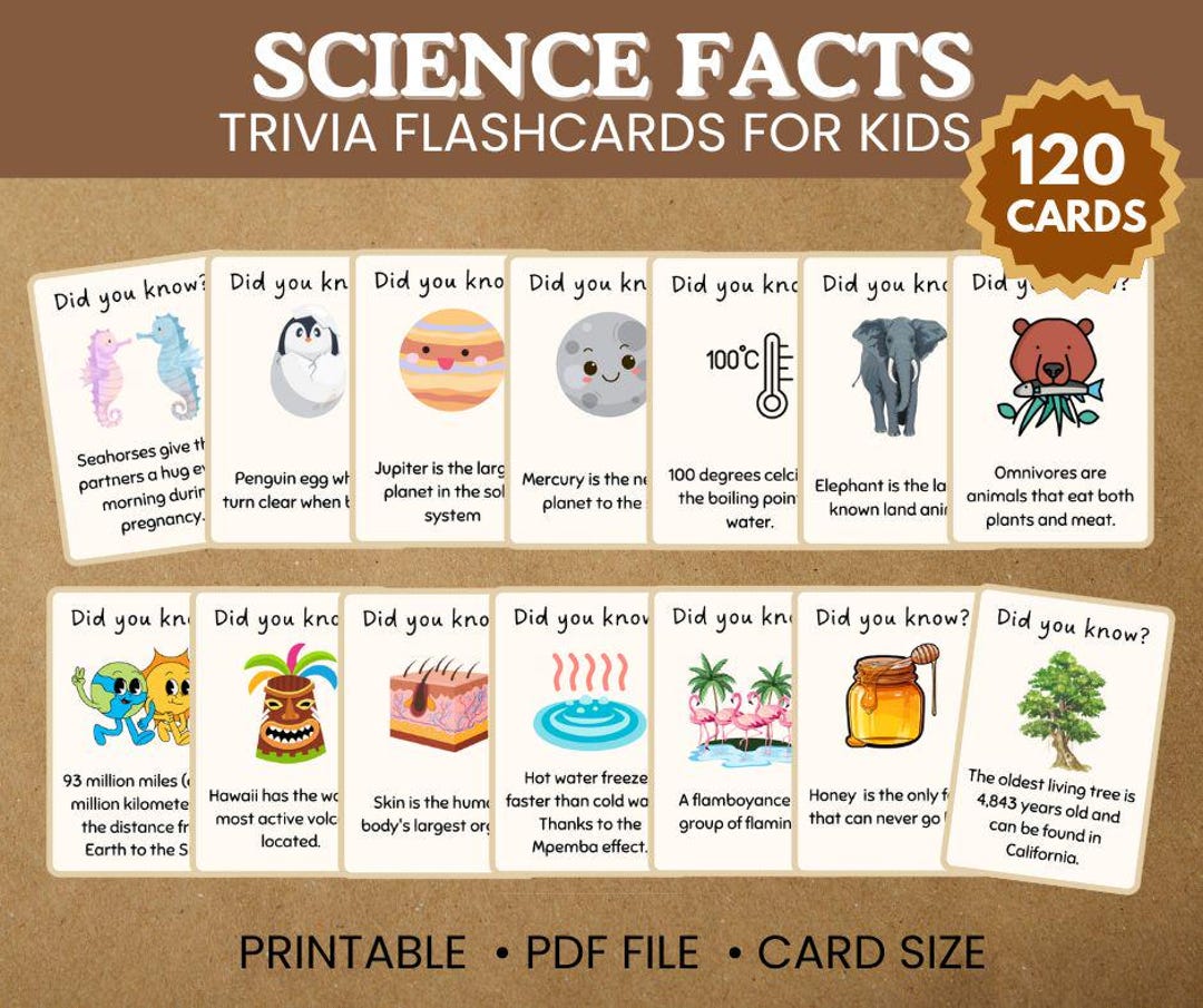 120 Science Trivia Flashcards for Kids | Elementary Science Facts ...