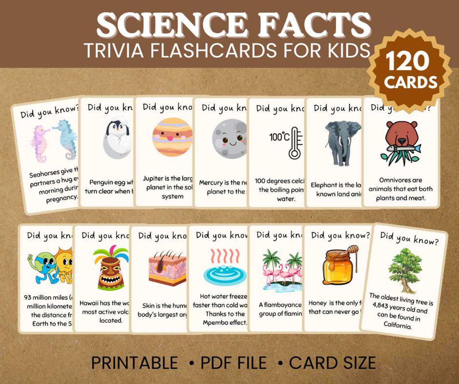 120 Science Trivia Flashcards for Kids | Elementary Science Facts ...