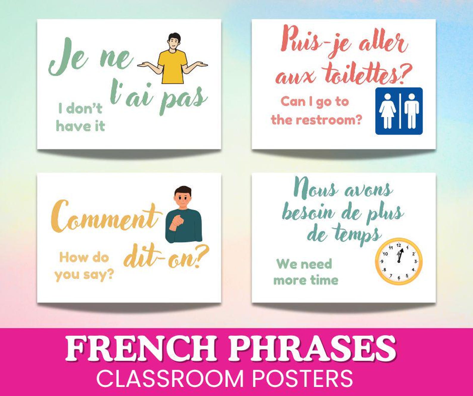 French Classroom Phrases Printable Poster Set – Colorful Bulletin Board ...