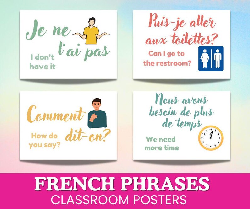 French Classroom Phrases Printable Poster Set – Colorful Bulletin Board ...