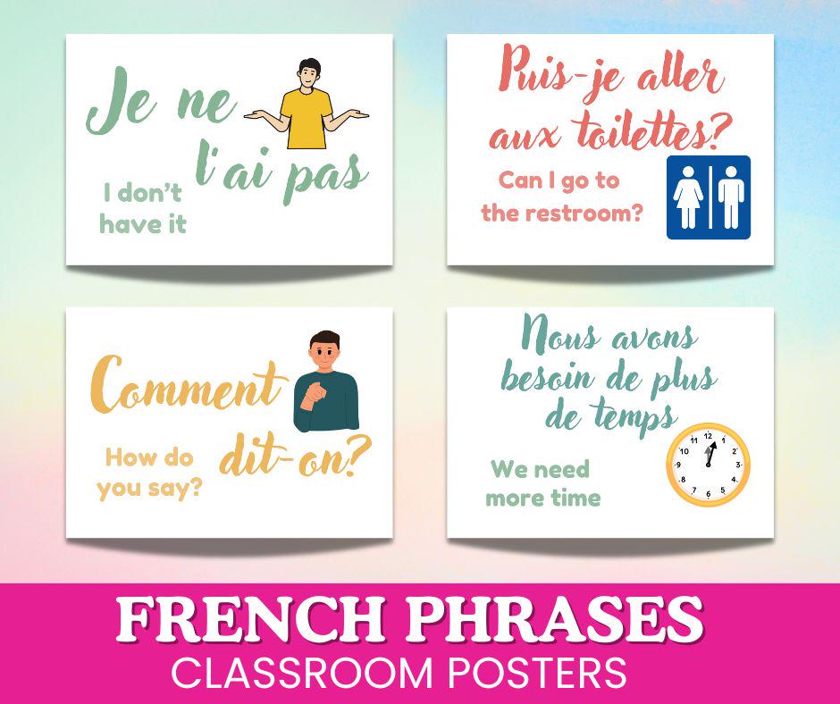 French Classroom Phrases Printable Poster Set – Colorful Bulletin Board ...