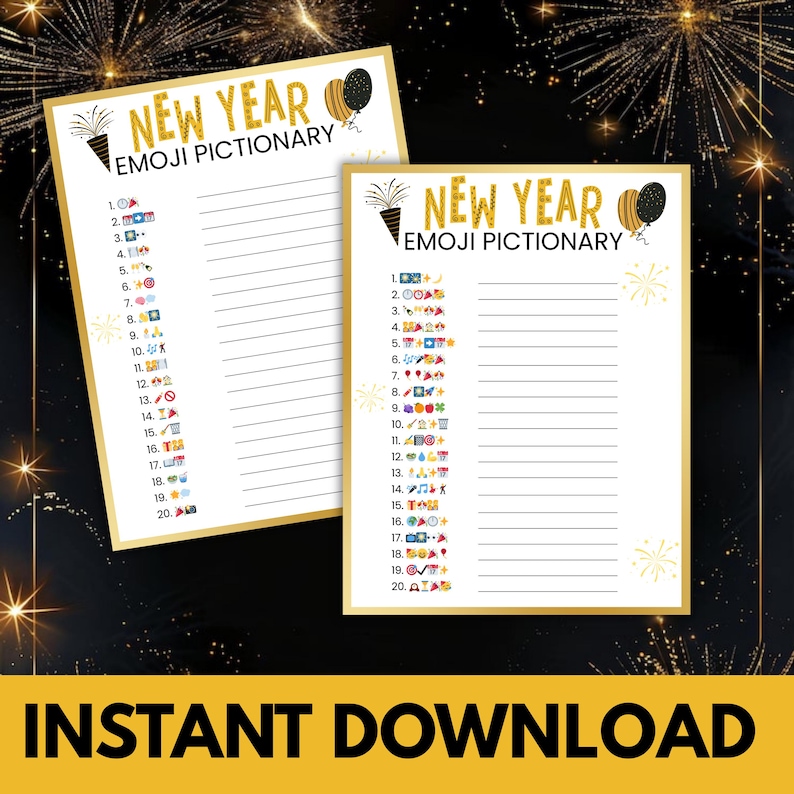 New Years Eve Emoji Game Party Games Pdf Nye Emojis Pictionary ...