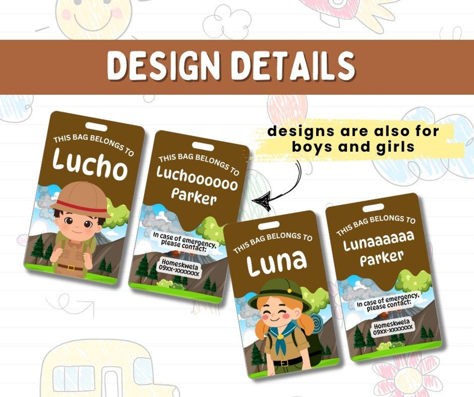 Kids Bag Tag Template | Editable School Luggage Tags in Canva ...