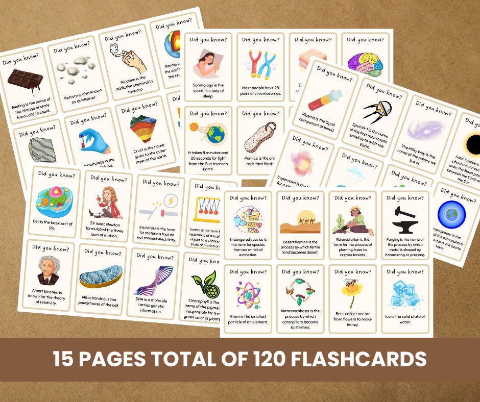 120 Science Trivia Flashcards for Kids | Elementary Science Facts ...