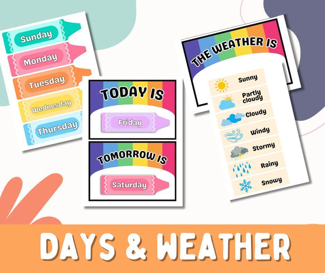 Classroom Calendar Display and Weather Station Printable Bright Pastel ...
