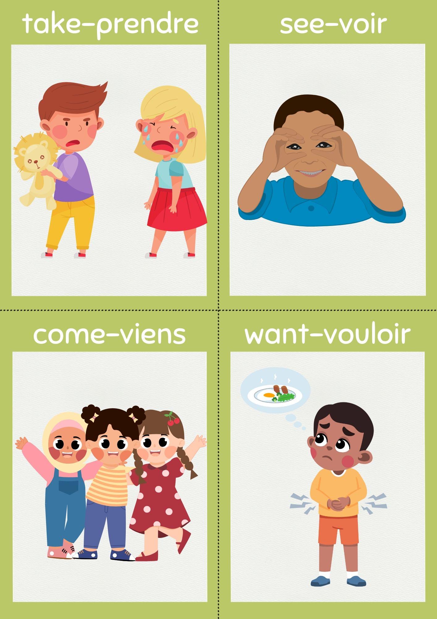 French Verb Flashcards | Printable Language Learning Cards for Kids ...