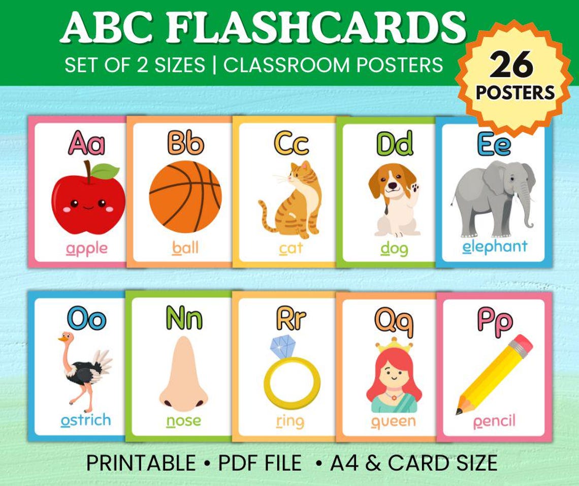 26 ABC Flash Cards, Educational Cards, A-Z Cards, Learn Abcs, Alphabet ...