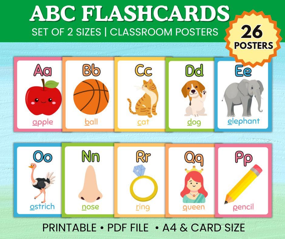 26 ABC Flash Cards, Educational Cards, A-Z Cards, Learn Abcs, Alphabet ...