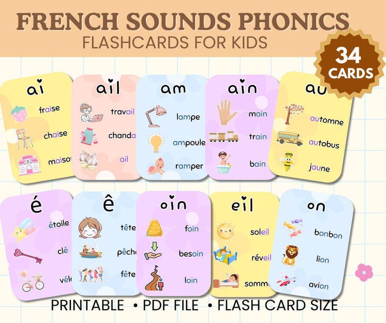 French Phonics Flashcards | Printable Educational Learning Cards for ...