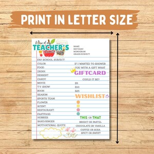 Teacher Favorites Survey | Printable Appreciation Questionnaire for ...