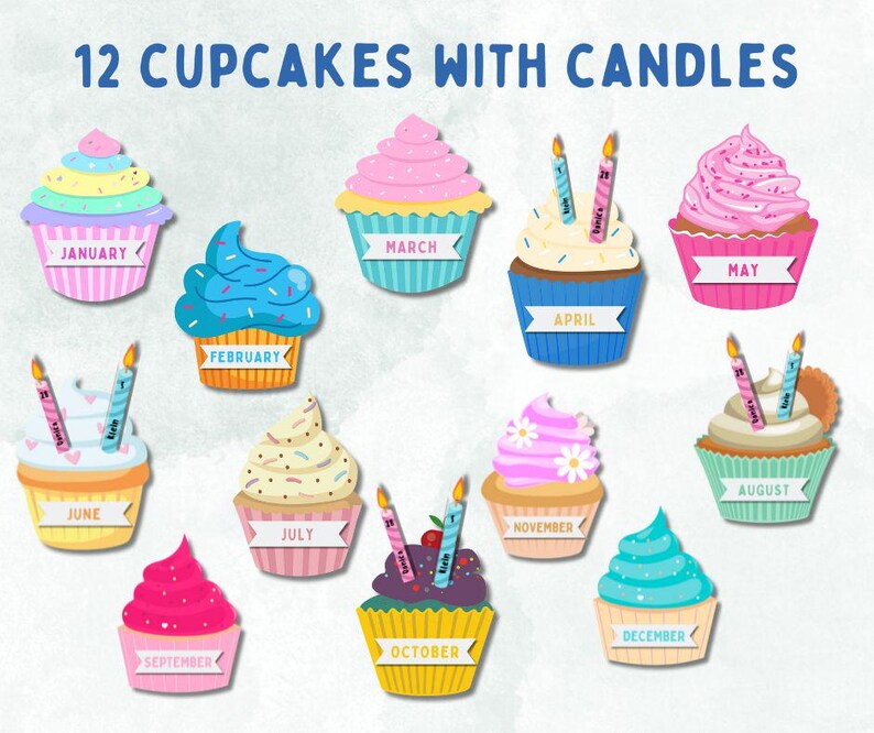 Cupcake Classroom Birthday Chart – Digital Bulletin Board Kit for ...
