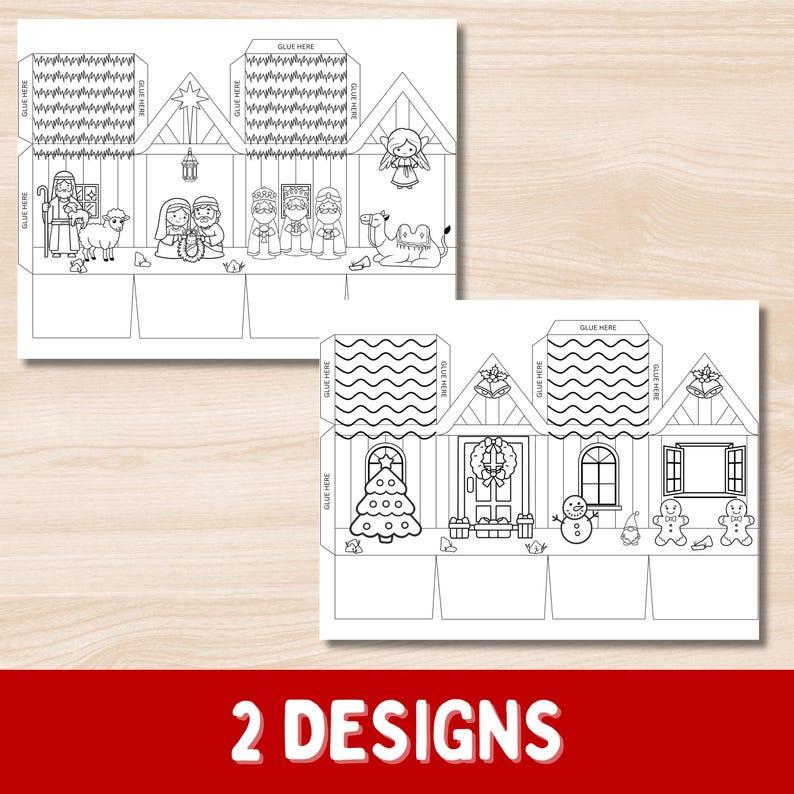3D Nativity Scene Paper House Template Christmas Coloring Craft for ...