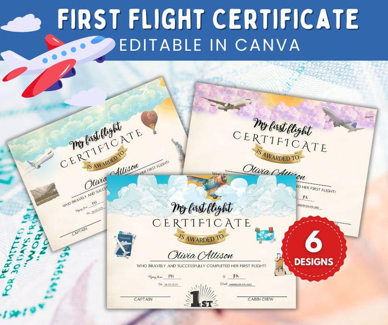 My First Flight Certificates Toddler's Award Surprise Vacation Gift ...