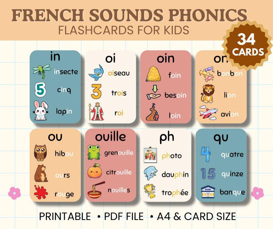 French Sounds Phonics Flashcards French Classroom French Phonetics 34 ...
