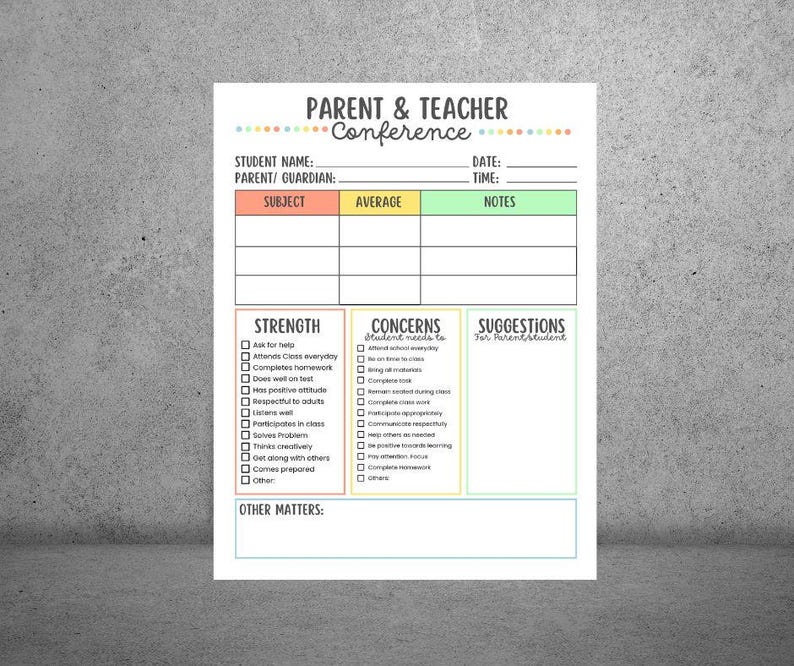 Parent Teacher Conference Form: Printable Lesson Plan (digital Download ...