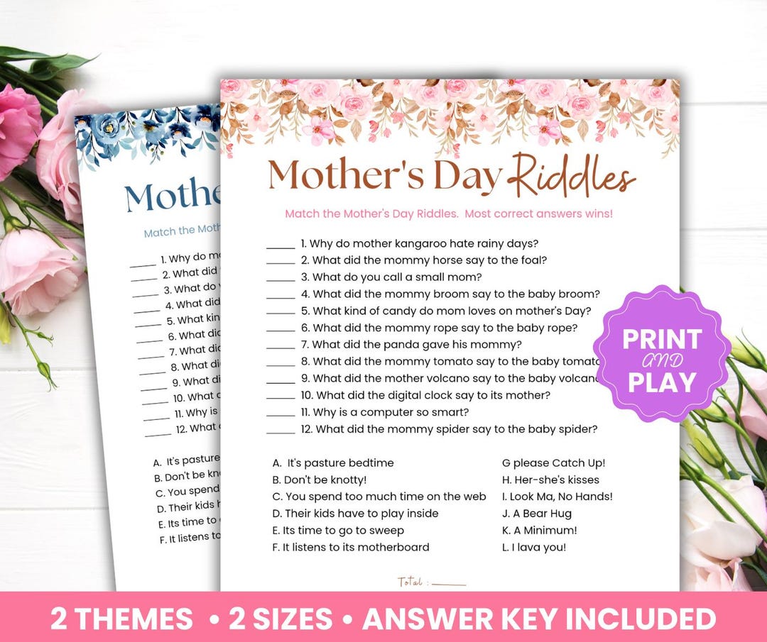 Mother's Day Riddles, Printable Mother's Day Games, Mother's Day ...
