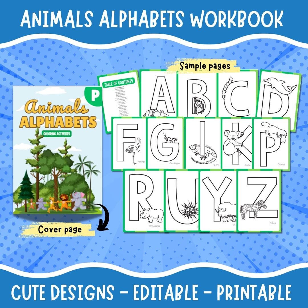 Animal Alphabet Workbook for Kids - Etsy