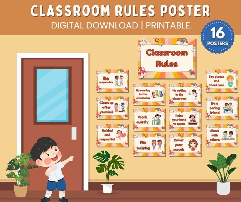 Printable Classroom Rules | Daycare Behavior Guidelines | Pre-k Rules ...