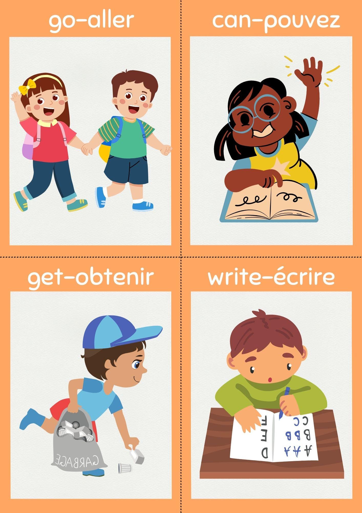 French Verb Flashcards | Printable Language Learning Cards for Kids ...