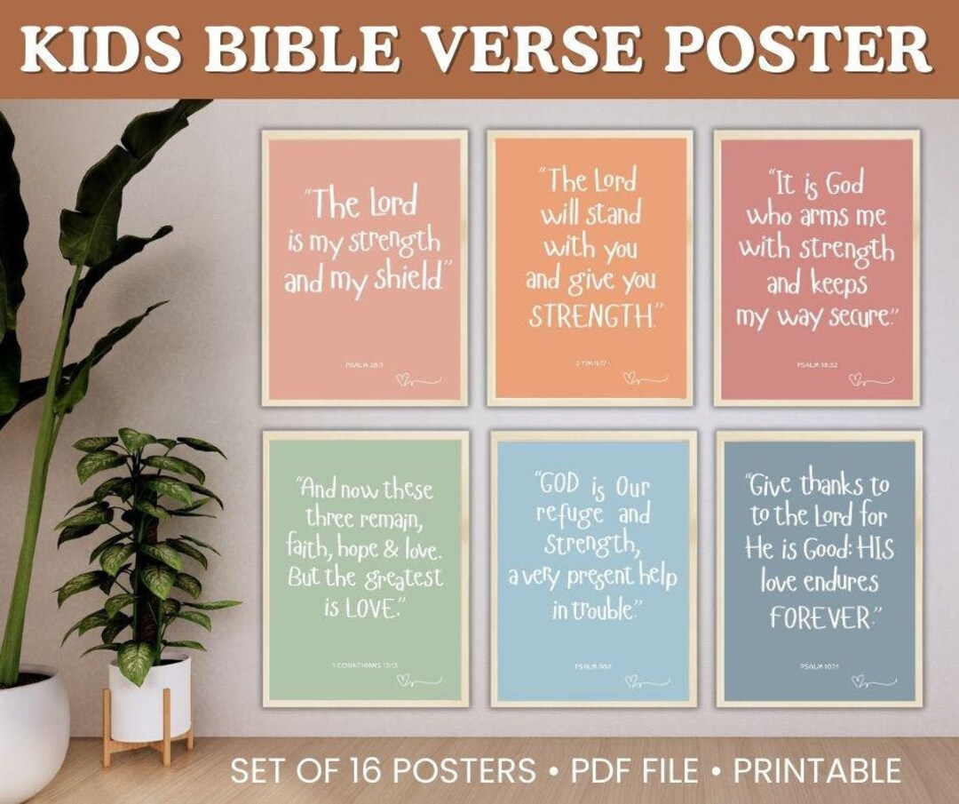 Kids Bible Verse Poster Bundle 16, Scripture Boho Wall Art, Church ...
