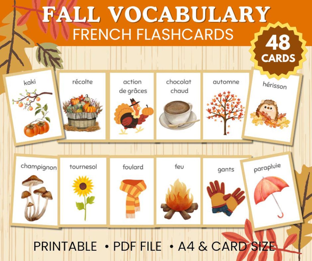 French Fall Flashcards, Autumn Vocabulary, French Visual Cards, French ...