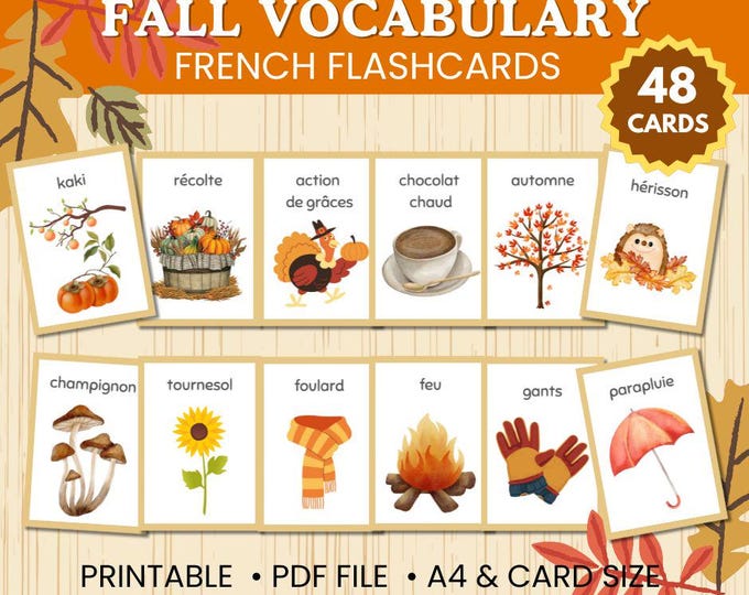 30 Fall Flashcards for Kids, Autumn-themed Vocabulary Cards, Seasonal ...