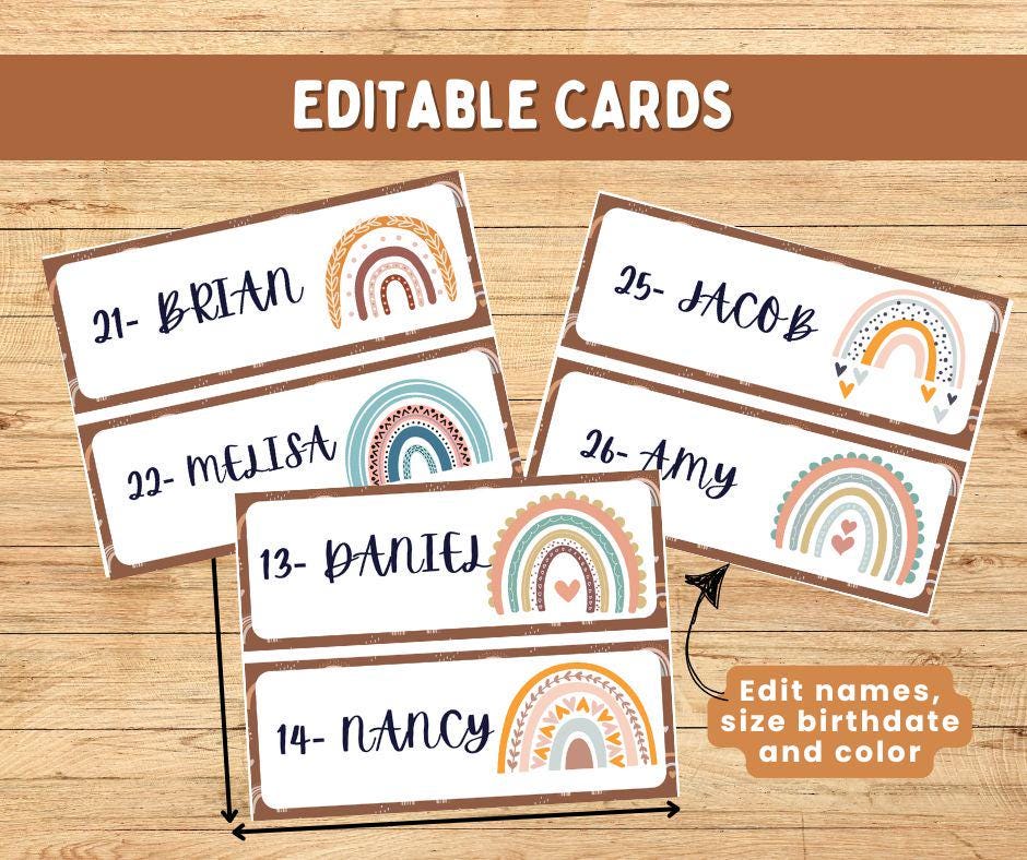 Editable Rainbow Birthday Board for Classroom Decor – Boho-themed ...