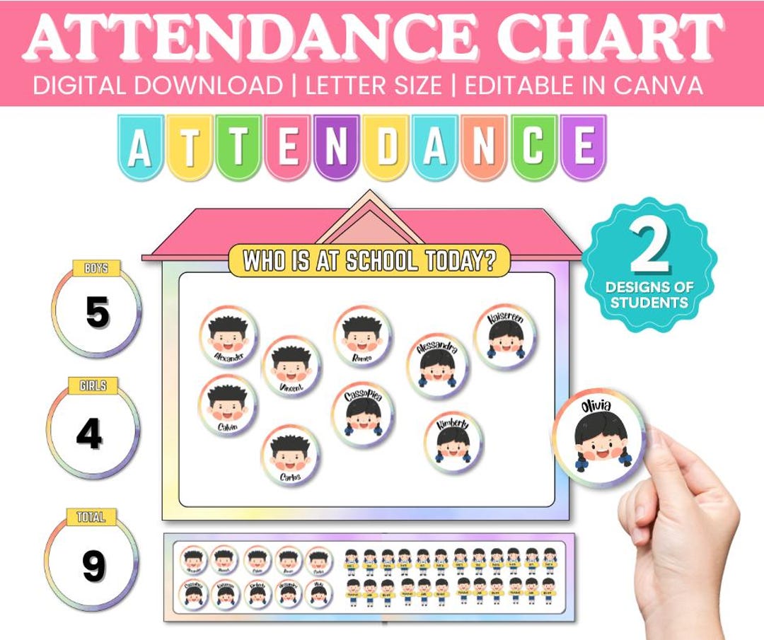Editable School Attendance Chart Bulletin Board: K-6 Classroom Decor - Etsy