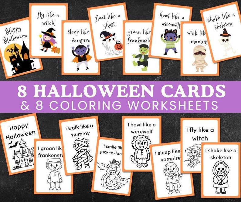 Halloween Printable 8 Flashcards and Coloring Worksheets | Halloween ...