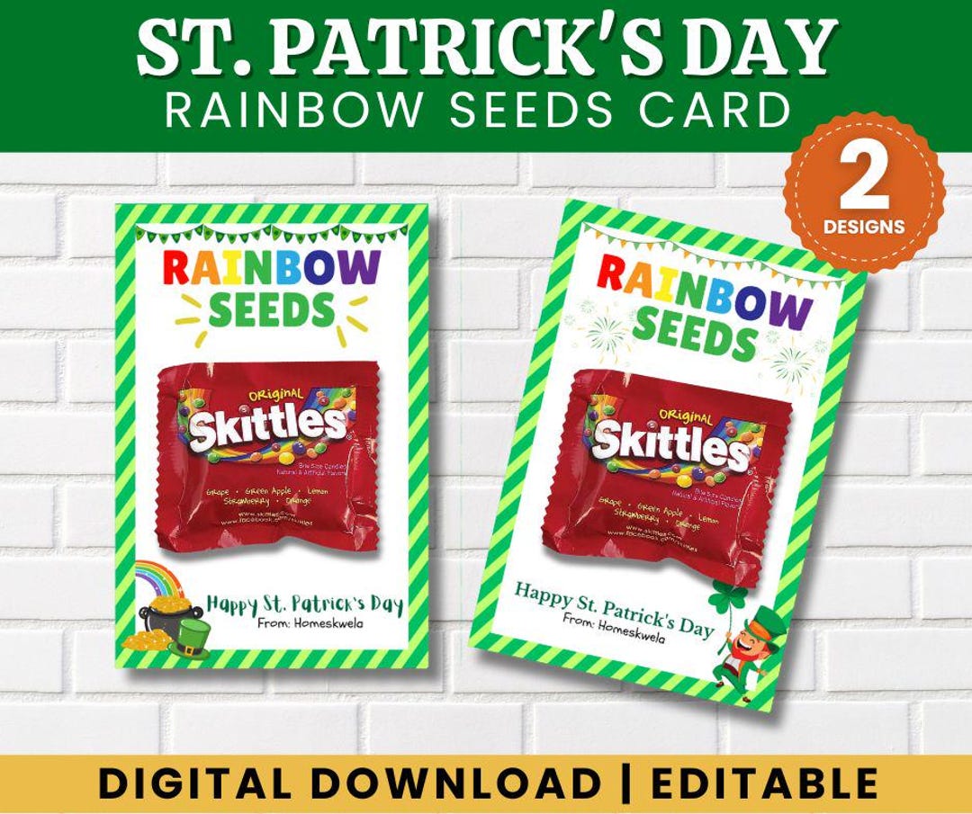 St. Patrick's Day Rainbow Seeds Gift Card – Printable Skittles Candy ...