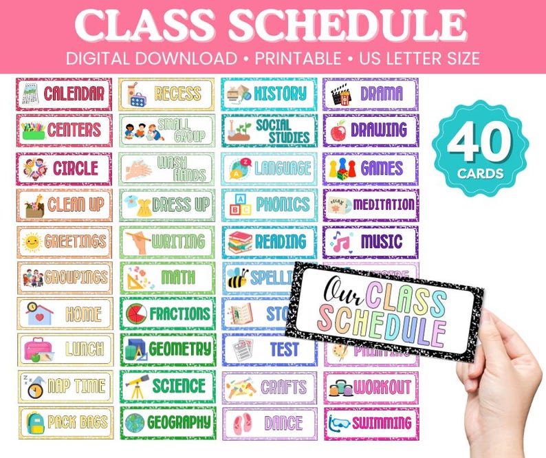 Printable Classroom Schedule | Pastel Montessori Daily Visual Timetable ...