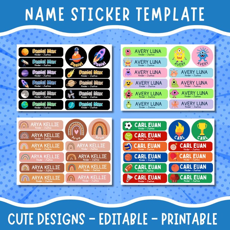 Name Sticker for Kids Template 2 - Etsy