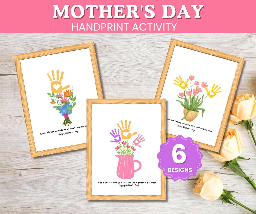 Mother’s Day Handprint Flower Art Bundle – Printable DIY Craft Gift ...
