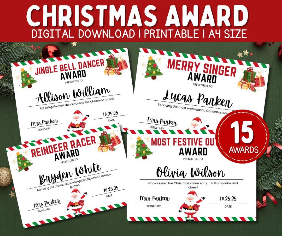Editable Christmas Party Kids Award Certificates Holiday Certificates ...