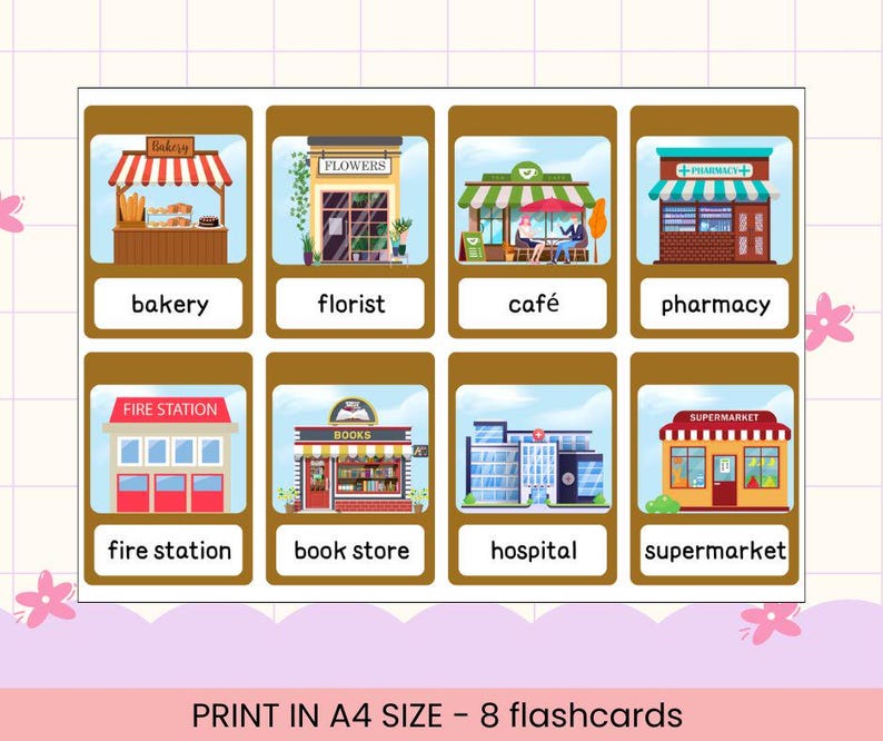 Places in Town Flashcards for Kids: Visual Learning (digital Download ...