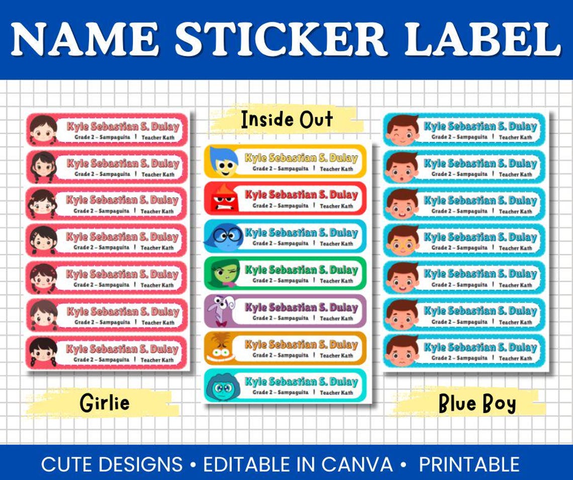 Name Sticker Label for Notebook for Kids Template Stick on Name Labels ...