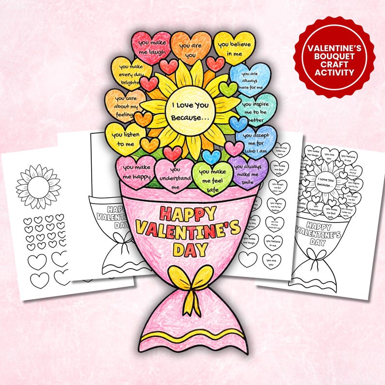 Valentine’s Day Craft Printable for Kids | Heart Bouquet Gift | Reasons ...