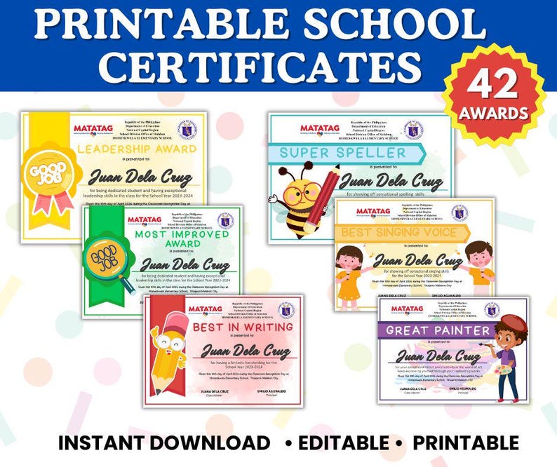 Printable Student Award Certificates: Editable School Certificates ...