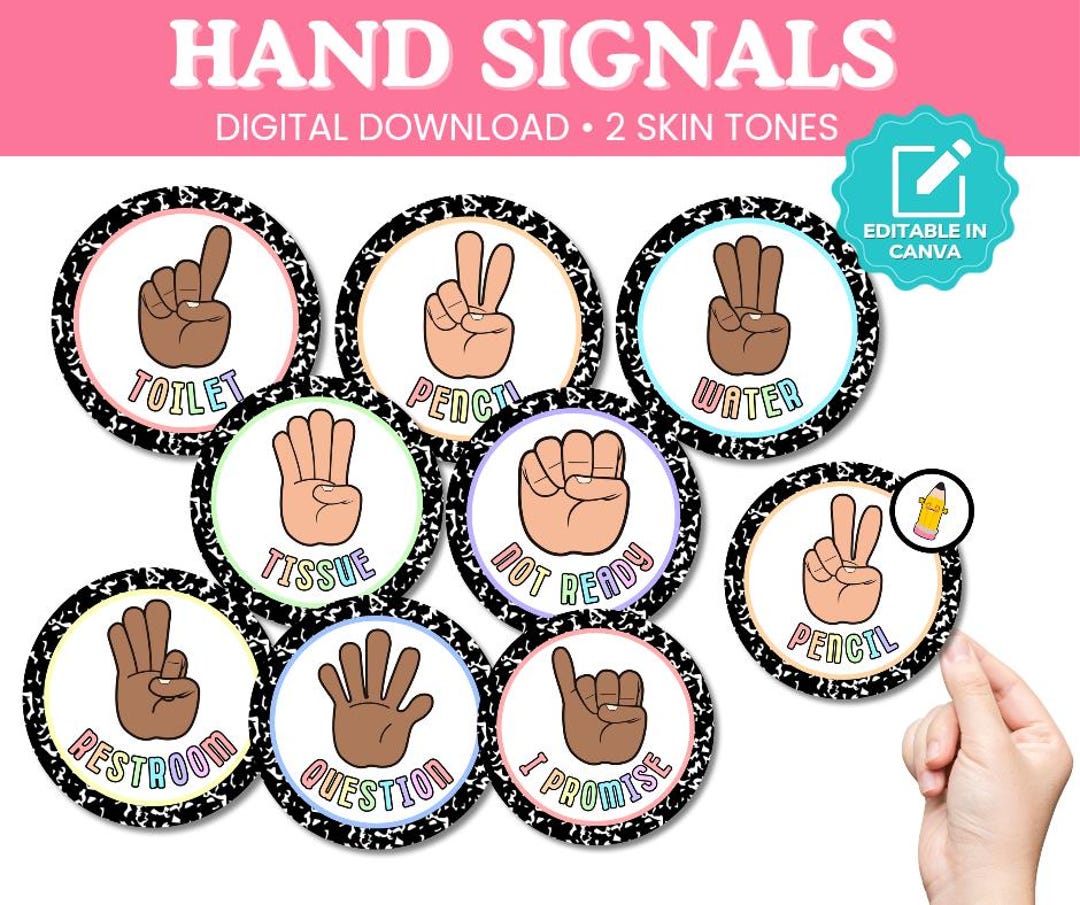 Hand Signal Posters for Students | Pastel Themed | Editable Classroom ...
