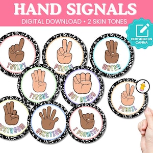 Hand Signal Posters for Students | Pastel Themed | Editable Classroom ...
