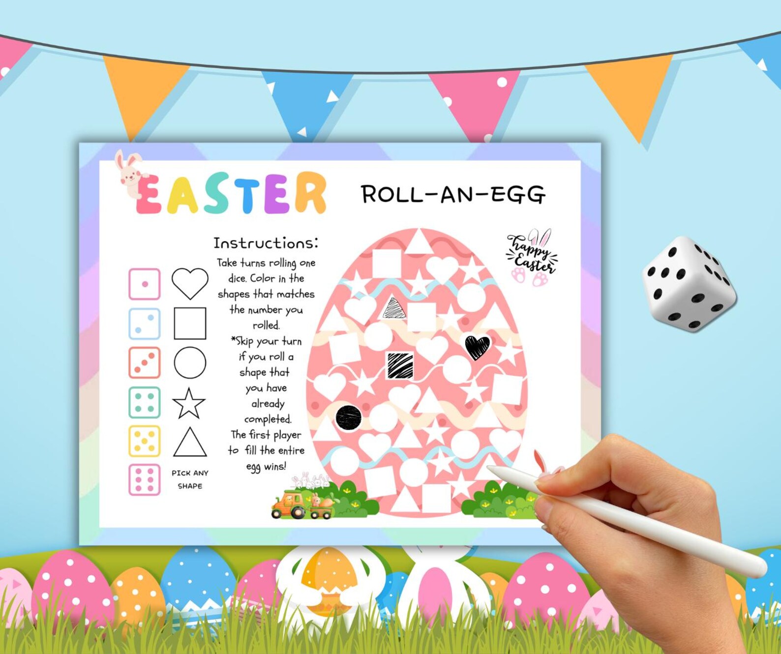 Easter Roll-a-dice Game Printable | Roll an Egg Shapes Activity | Fun ...