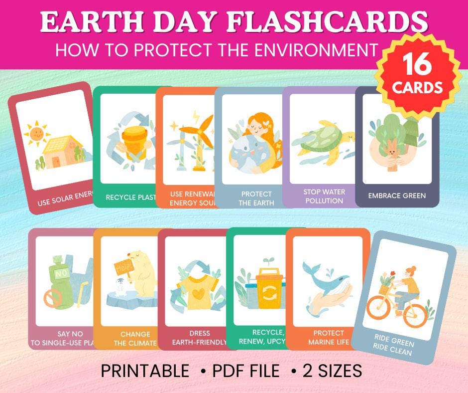 Earth Day Flashcards ,earth Day Kids Flashcards Cards ,homeschool ...