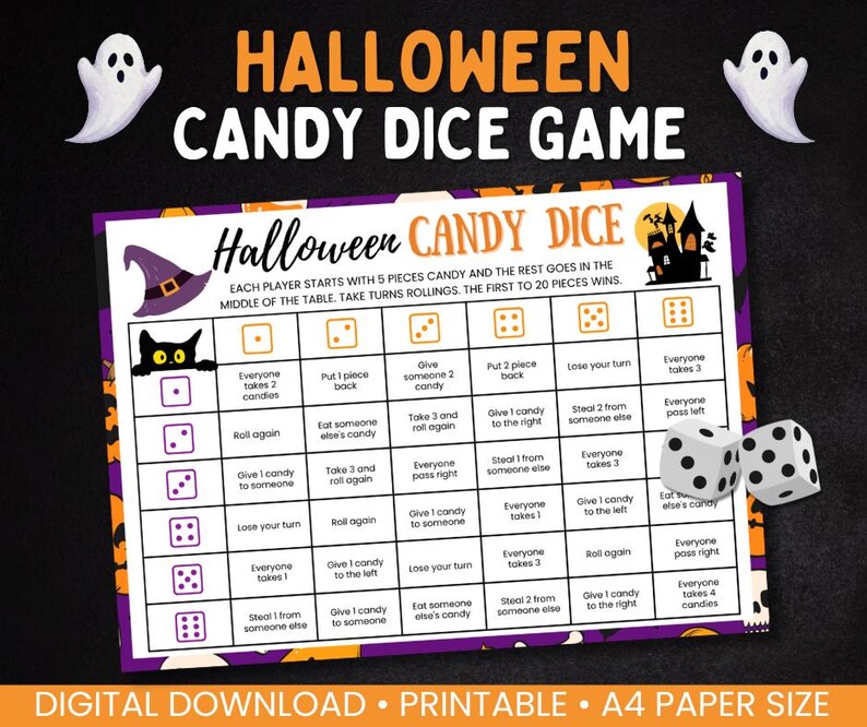 Halloween Candy Dice Game Party Game | Fun Printable Games for Kids ...