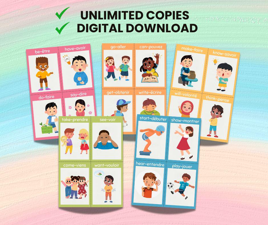 French Verb Flashcards | Printable Language Learning Cards for Kids ...