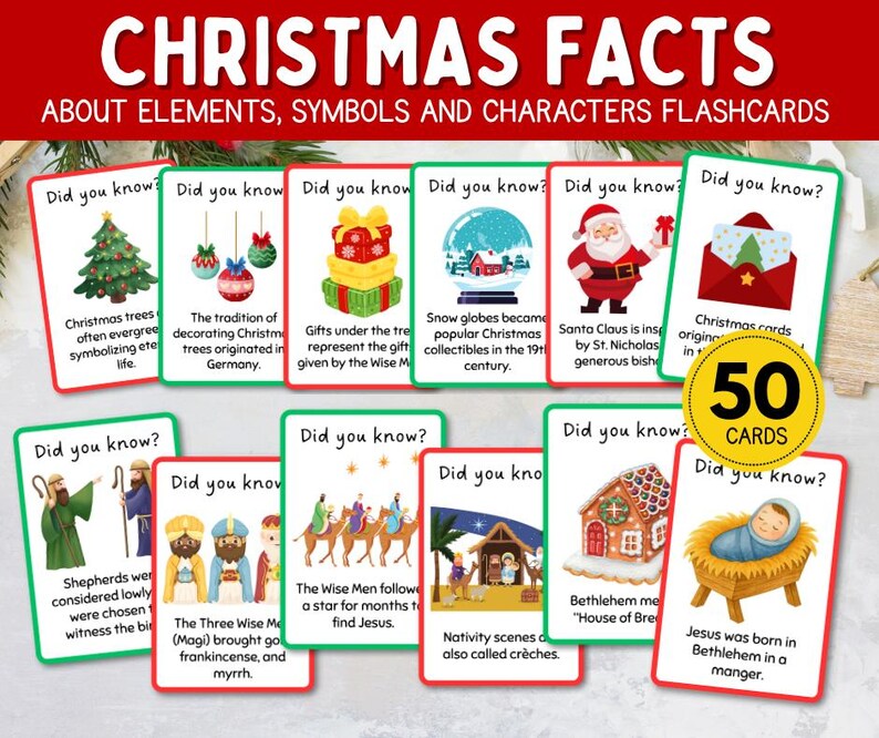 50 Christmas Facts Cards | Nativity & Holiday Symbols | Fun Christmas ...