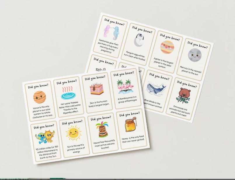 120 Science Trivia Flashcards for Kids | Elementary Science Facts ...