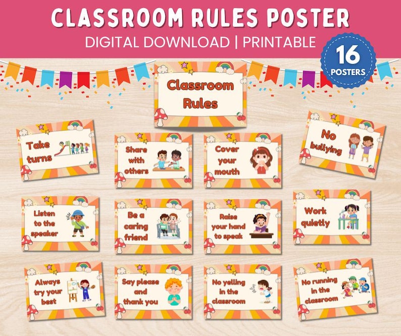 Printable Classroom Rules | Daycare Behavior Guidelines | Pre-k Rules ...