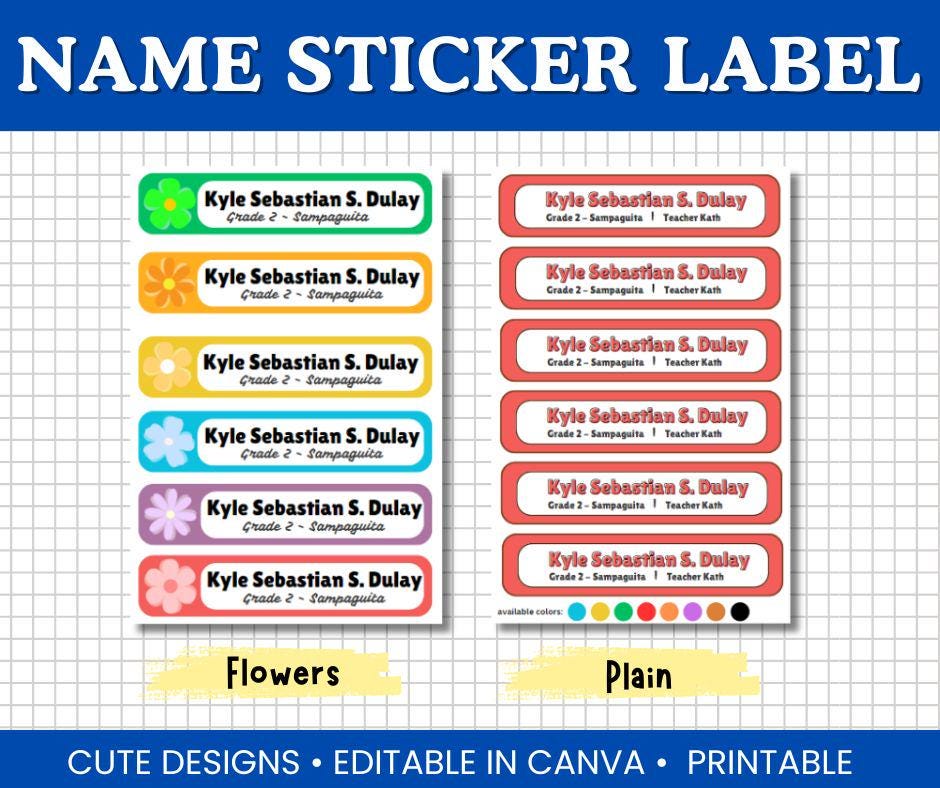 Name Sticker Label for Notebook for Kids Template Stick on Name Labels ...